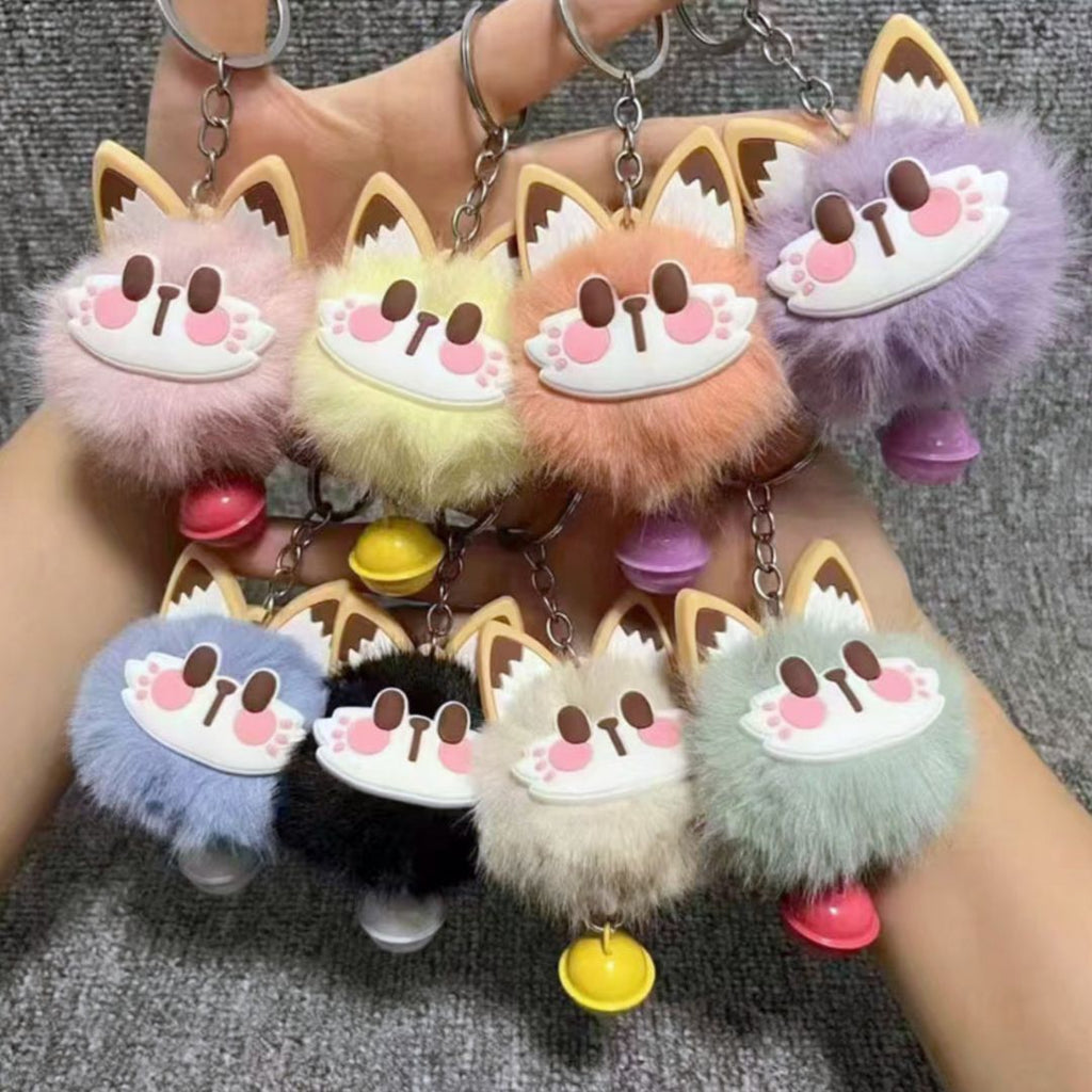 Fur Cat Bell Keychain | Cute Fluffy Cartoon Cat Key Ring for Bags and ...