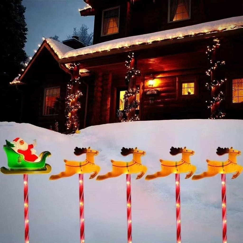 Solar Christmas Lawn Lights – Santa Sleigh n Reindeer Pathway Decorati ...