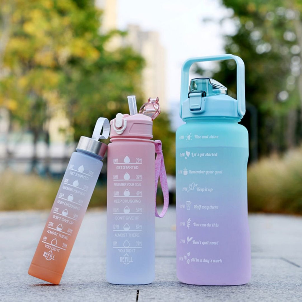 Motivational Water Bottle with Straw 3 Pcs, 2000ml 900ml 300ml Time Ma ...